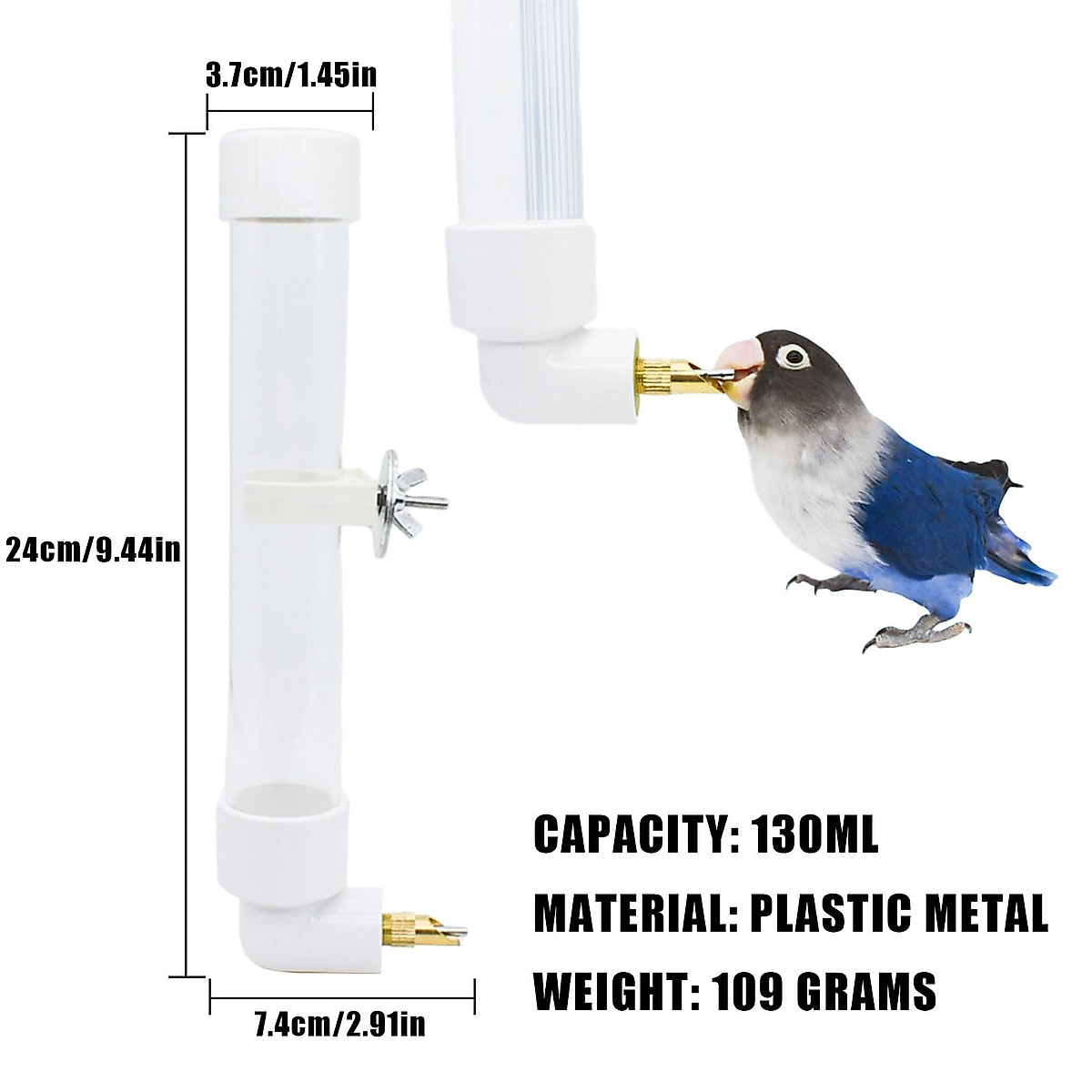 Bird Water Feeder,1PC Automatic Parrot Water Dispenser Bird Water Bottle with Cleaning Brush,Bird Cage Accessories Bird Drinker Bowl Fountain for Parrot Budgie Lovebirds Cockatiel Parakeet,130ML
