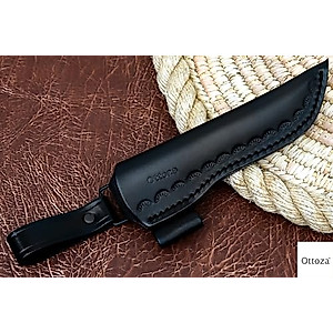 Ottoza Handmade Leather Knife Sheath Side Draw Knife Sheath - Bushcraft Knife Sheath - Hunting Knife Sheath - Survival Knife Sheath - Vertical Knife Sheath Black TOP Grain Leather No:221