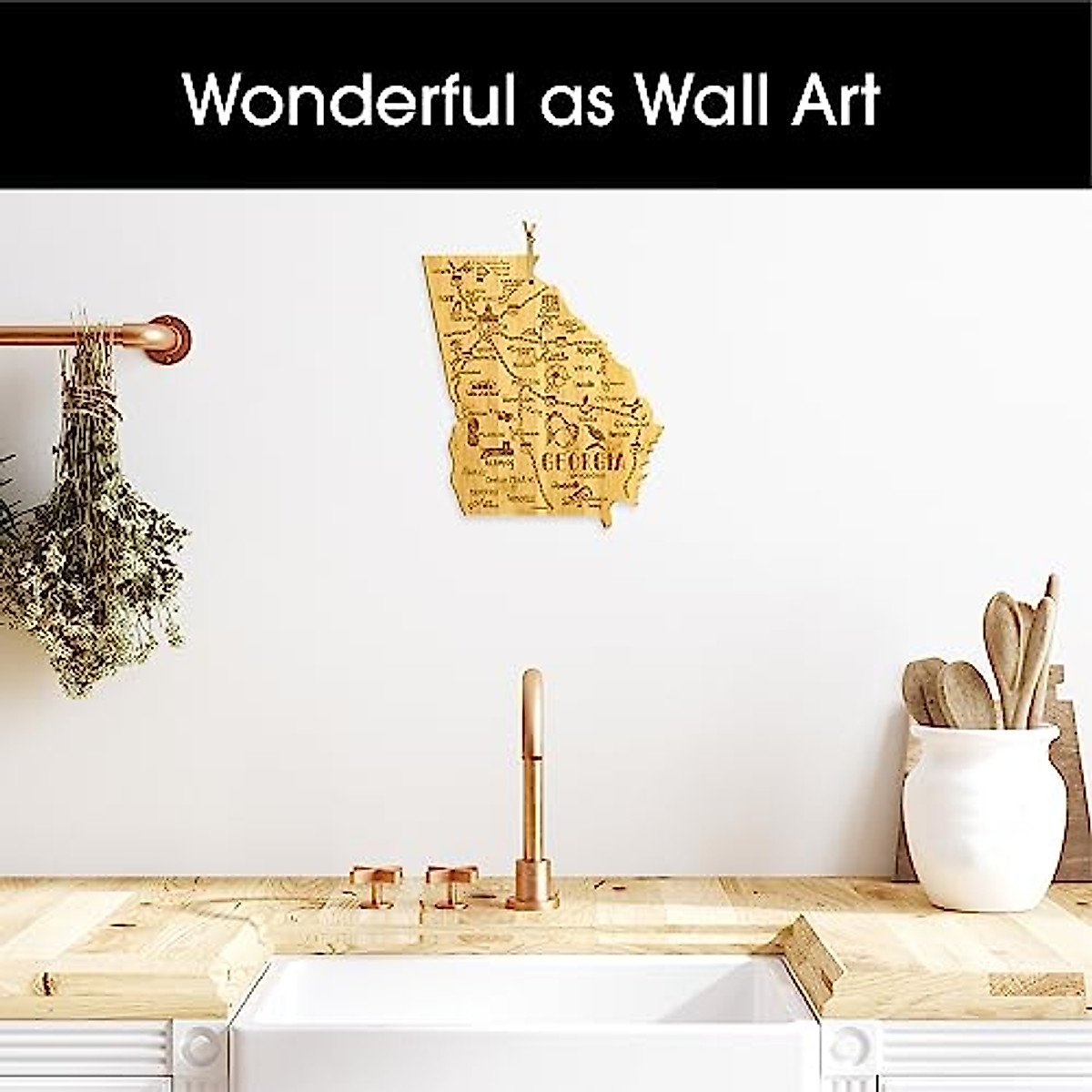 Totally Bamboo Destination Georgia State Shaped Serving and Cutting Board, Includes Hang Tie for Wall Display