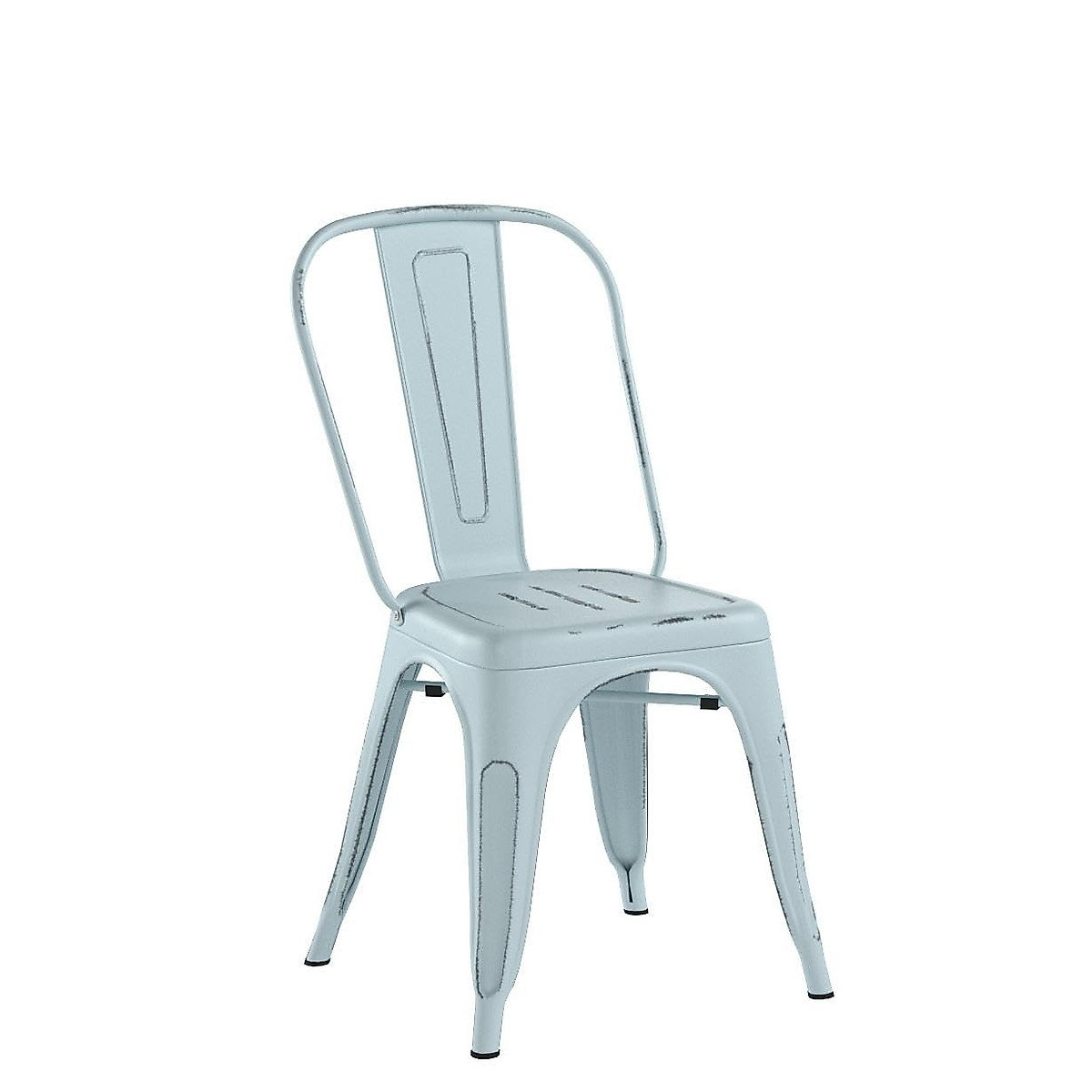 Furniwell Metal Dining Chairs Indoor Outdoor Use Stackable Tolix Industrial Metal Chairs Set of 4 for Kitchen, Dining Room, Bistro and Cafe (Distressed Blue)