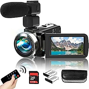 Heegomn Video Camera Camcorder with Microphone HD 2.7K Video Recorder Camera Vlogging Camera for YouTube Kids Camcorder with 3.0" LCD Screen,18X Digital Zoom,Remote,2 Batteries and 32G SD Card
