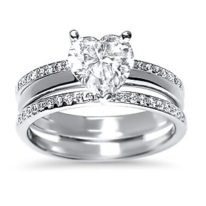 His Hers TRIO 3 PCS Sterling Silver Titanium Wedding Ring Set Heart CZ Simulated Diamond for Him Her