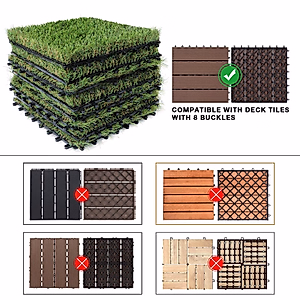 XLX TURF Artificial Grass Turf Tiles Interlocking Set 6 Pieces, Square Fake Grass Tiles Self-draining for Pet Indoor/Outdoor Flooring Decor, 12"x12", 8 Buckle Systerm