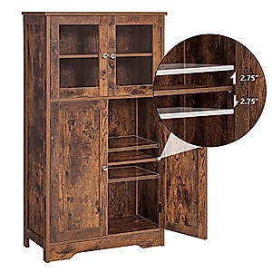 Iwell Storage Cabinet, Bathroom Cabinet with 4 Doors and Adjustable Shelf, Floor Cabinet for Living Room, Bedroom, Home Office, Rustic Brown