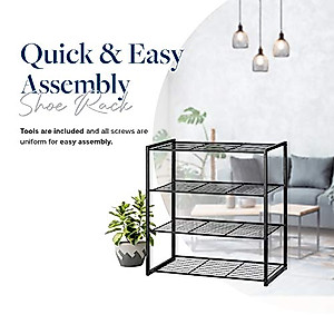 Titan Mall Shoe Organizer Free Standing Shoe Rack 4-Tier Shoe Rack Black Metal Shoe Rack 25 Inch Wide Shoe Tower Shelf Storage