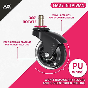 IKEA Office Chair Wheels Replacement for Hardwood Floor and Carpet, 10mm Stem Size, 2.5" Roller Blade Style, Replacement Rubber Chair Casters Set of 5 (Black/Clear)