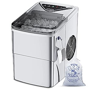 Ice Makers Countertop, Self-Cleaning Function, Portable Electric Ice Cube Maker Machine, 9 Ice Ready in 6 Mins, 26lbs 24Hrs with Ice Bags and Ice Scoop Basket for Home Bar Camping RV(Silver)