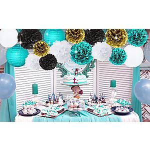 Turquoise Graduation Party Decorations 2024 White Teal Black Gold Party Decorations Paper Lanterns for Teal Theme Party Wedding, Teal Black Bridal Shower Decor Teal Baby Shower Teal Wedding Decoration