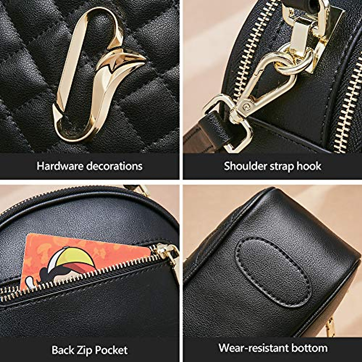 LAORENTOU Small Crossbody Bags for Women Cowhide Leather Designer Handbags and Purses Women's Shoulder Bags Quilted Bags (Charming Black)