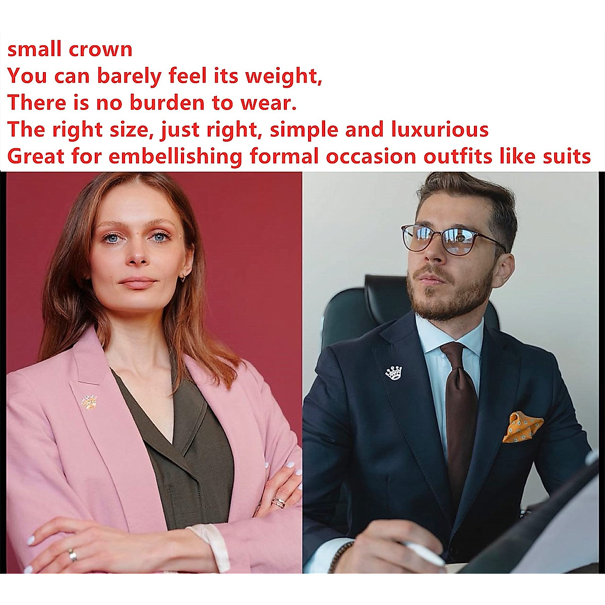 Small Crown Brooch pins for women fashion Rhinestone Gold Silver Crown Brooch for men (12PCS Gold)