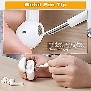 Earbud Cleaning Kit, Cleaner Kit for Airpods Multi-Function Airpods Cleaning Pen with Soft Brush Flocking Sponge Cleaning Tools for Bluetooth Earbud Case Headphones Camera Phone White