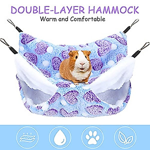 Boao 2 Pcs Guinea Pig Rat Hammock Hamster Hanging Hammock/ Accessories for Small Animals Chinchilla Parrot Sugar Glider Ferret (Purple, Coffee Color, Heart Pattern)