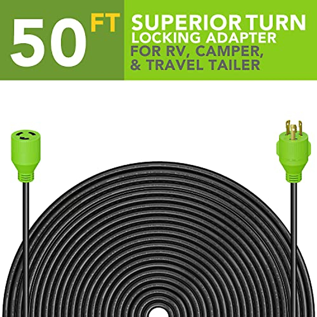 Leisure Cords 3-Prong 50 Foot 30 Amp Generator Cord, 10 Gauge Heavy Duty L5-30 Generator Power Cord Up to 3750W (50-Feet)