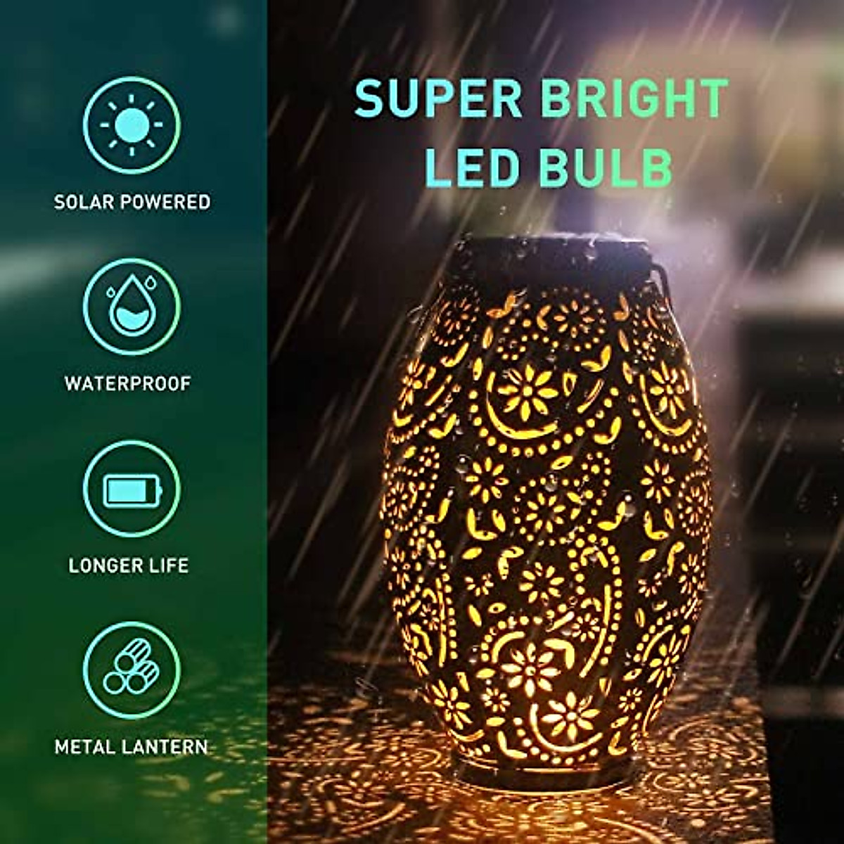 2 Pack Hanging Solar Lanterns Outdoor Lanterns Waterproof Decorative Garden Lights Retro Oval LED Lantern Lights for Table Patio Courtyard Party Pathway Walkway