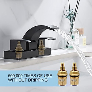 BANGPU 4 Inch Centerset Sink Faucet 3 Hole Centerset Sink Faucet 2 Handle Bathroom Basin Faucet Waterfall Lavatory Vanity Faucet 4 Inch with Pop Up Drain, Matte Black