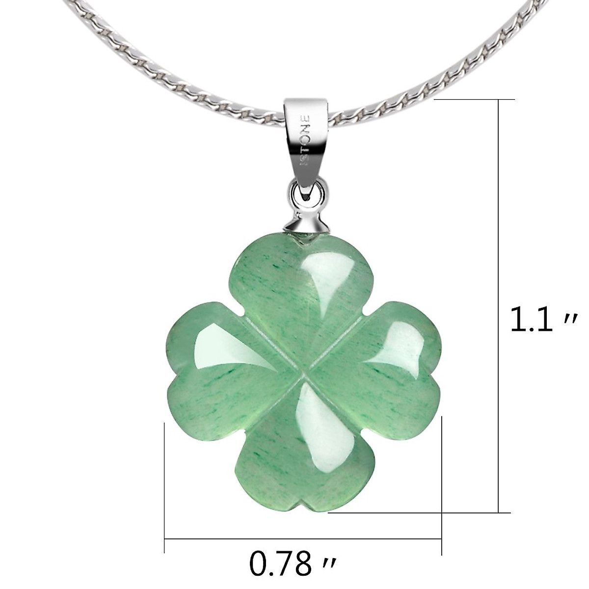 iSTONE Green Jade Lucky Four Leaf Clover Heart Pendant 925 Sterling Silver Necklace 18 Inches Fine Jewelry for Women St. Patrick's Day