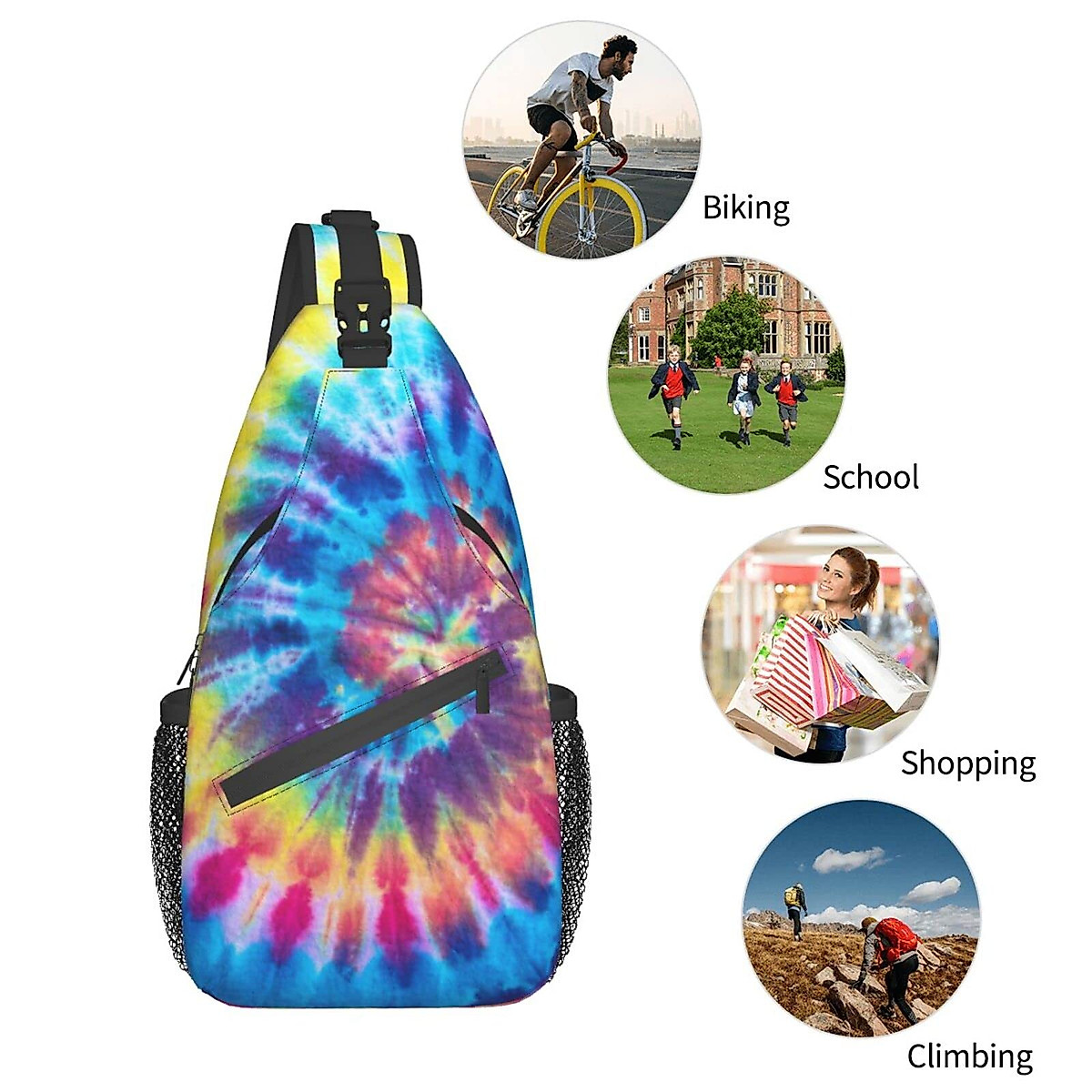 Tie Dye Sling Backpack Leisure Oblique Cross Chest Bag For Men Women,Durable Adjustable Gym Bag Cycling Traveling Hiking Daypack