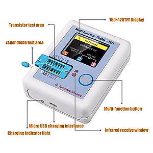 Multi-Function Tester, 3.5 inch Colorful Display Pocketable Multifunctional TFT Backlight Transistor LCR-TC1 Tester for Diode Triode Capacitor Resistor Transistor LCR ESR NPN PNP MOSFET LW21