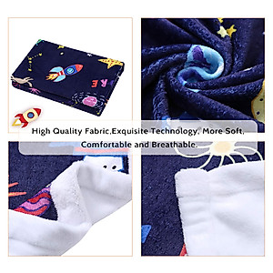 Space Adventure Astronaut Planet Rocket Spacecraft Throw Blanket Soft Lightweight Flannel Fleece Blanket for Baby Kids Youth Adult (Space, 50"x60")