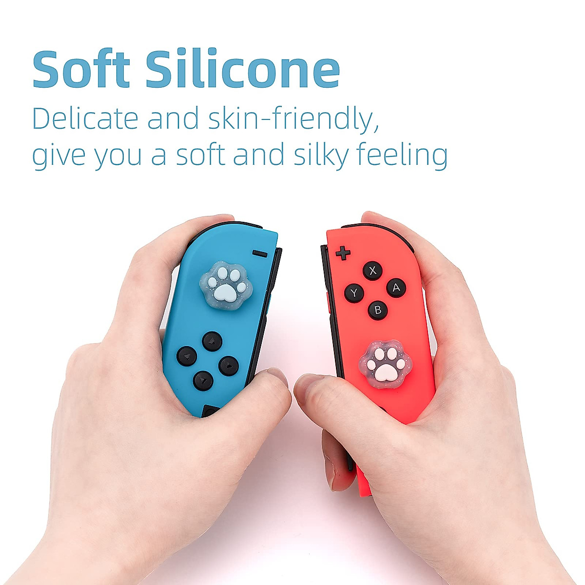 GeekShare Soft Silicone Cat Paw Thumb Grip Caps, Compatible with Nintendo Switch/OLED/Switch Lite - 4PCS (Glitter)