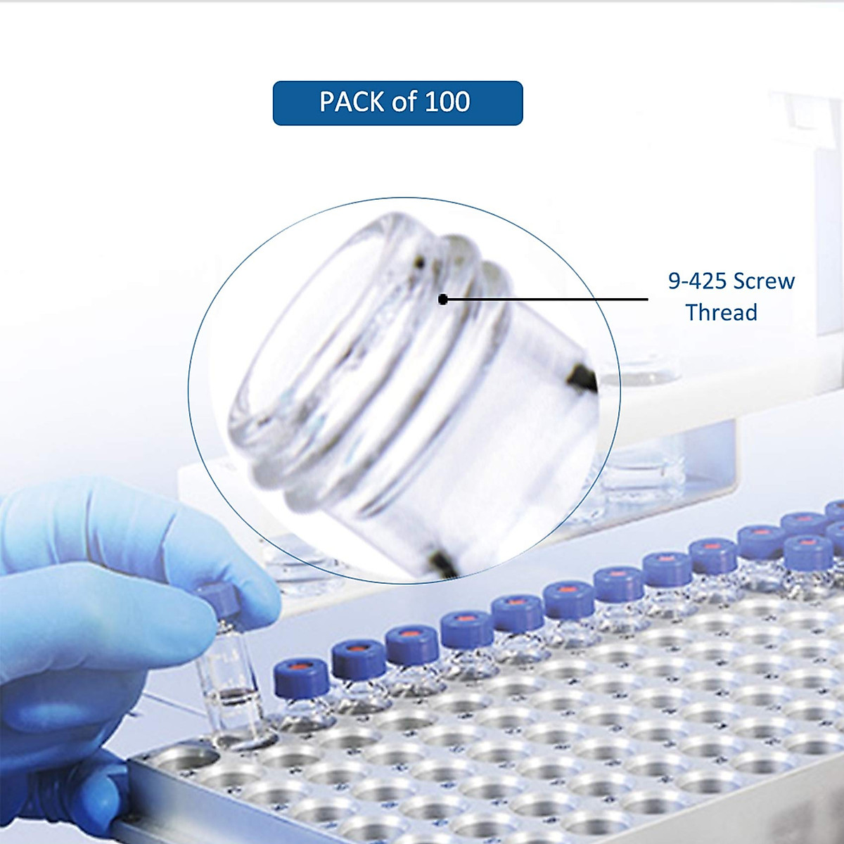 ALWSCI 2 ml Clear Autosampler Vial, HPLC Vial with Writing Area, 9-425 Screw Cap, 9 mm Blue PTFE & White Silicone Liner, 100pcs/pk