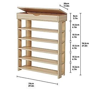 DlandHome Shoe Rack Shoe Storage Cabinet, 5 Tier Shoe Racks, Wooden Shoes Heels Sneakers Storage Cabinet Organizer for Entryway, Hallway, Closet or Living Room,Oak