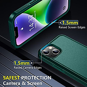SPIDERCASE for iPhone 14 Case, [15 FT Military Grade Drop Protection][Non-Slip] [2+Tempered Glass Screen Protectors][2+Tempered Camera Lens Protectors] Heavy Duty Shockproof Case, Dark Green