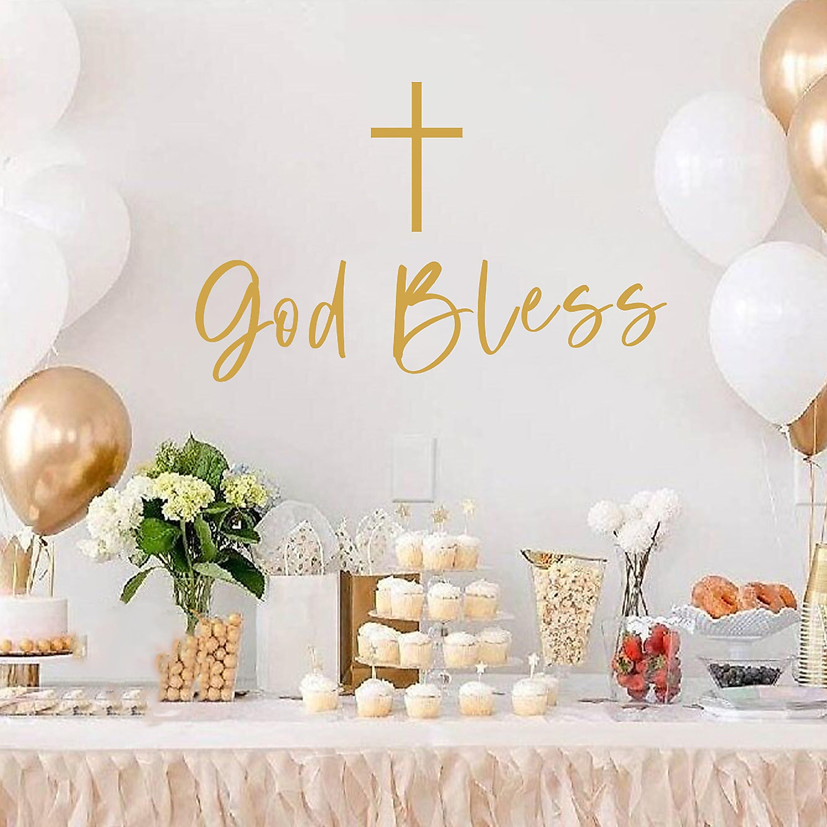 ZAIBIANHAO God Bless Baptism Wall Decal for Balloon Arch - God Bless Party Decal, Baptism First Communion Party Decorations Wall Decal (God Bless Decal)