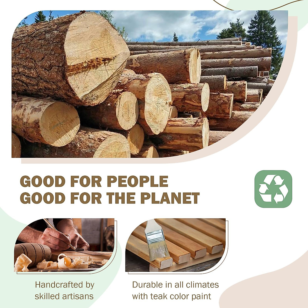 SUNSITT Patio Furniture Set 3 Piece Acacia Wood Bistro Table and Chairs Set of 2 Outdoor Bistro Patio Set Folding Patio Chairs and Square Table for Balcony, Porch, Garden