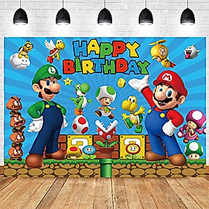 Super Brother Boy Backdrop Kids Adventure Game Party Background Mushroom Gold Coins Decoration Banner Baby Shower Photography Supplies (6x4FT)