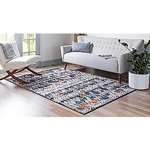 Unique Loom Morocco Collection Abstract Border, Diamond, Bohemian Area Rug (9' 0 x 12' 0 Rectangular, Multi/ Blue)