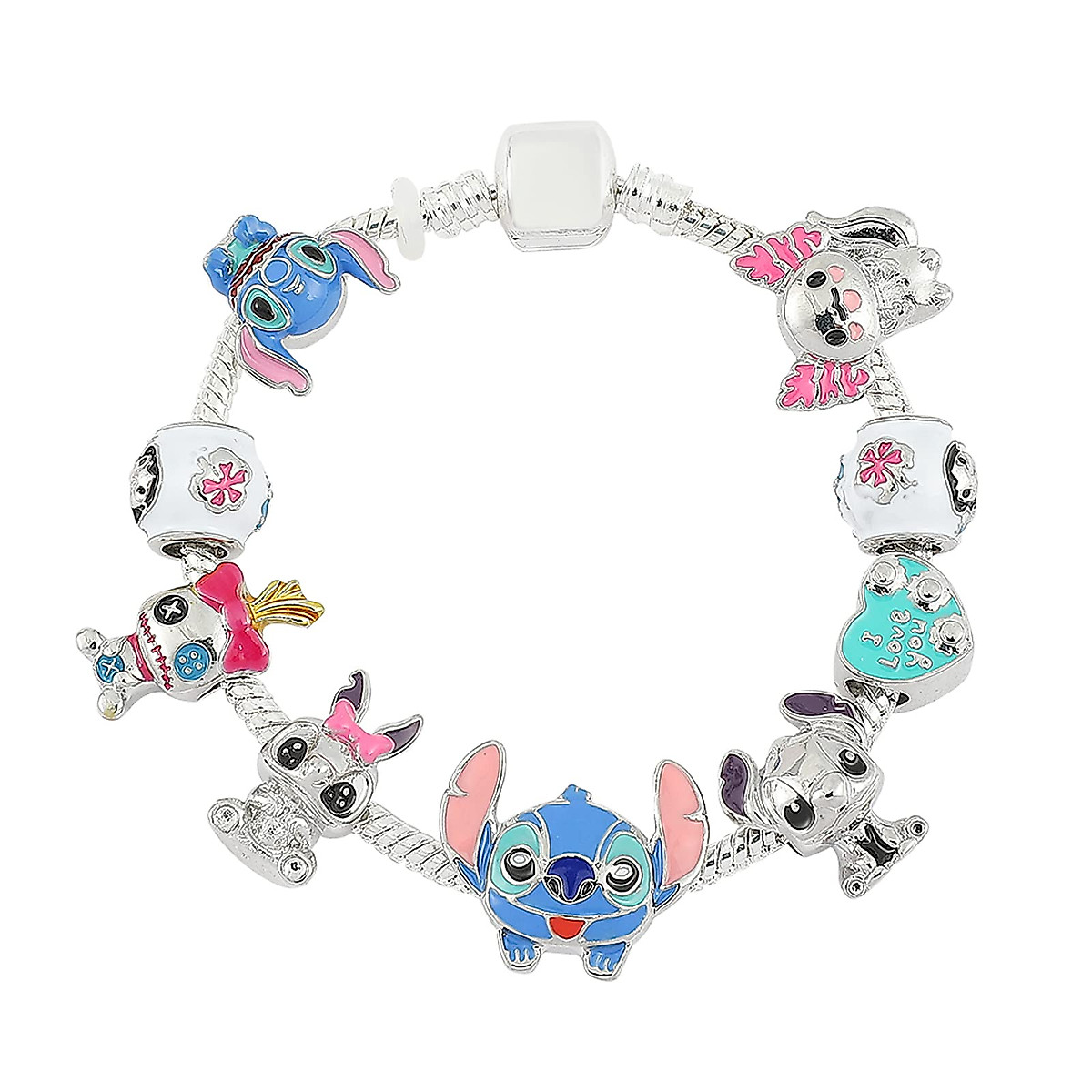 Ohana Means Family Stitch Bracelet - Charms Gift Ohana Jewelry for Women Boys Girls Stitch Lover (7.48in)