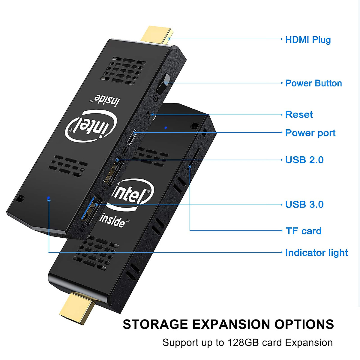 AKLWY Intel Compute Stick Mini PC Stick 8GB RAM 128GB ROM with Intel Atom Z8350 & Windows 10 Pro Support Auto-On After Power Failure,Support 4K HD,Dual Band WiFi 2.4G/5G, BT 4.2