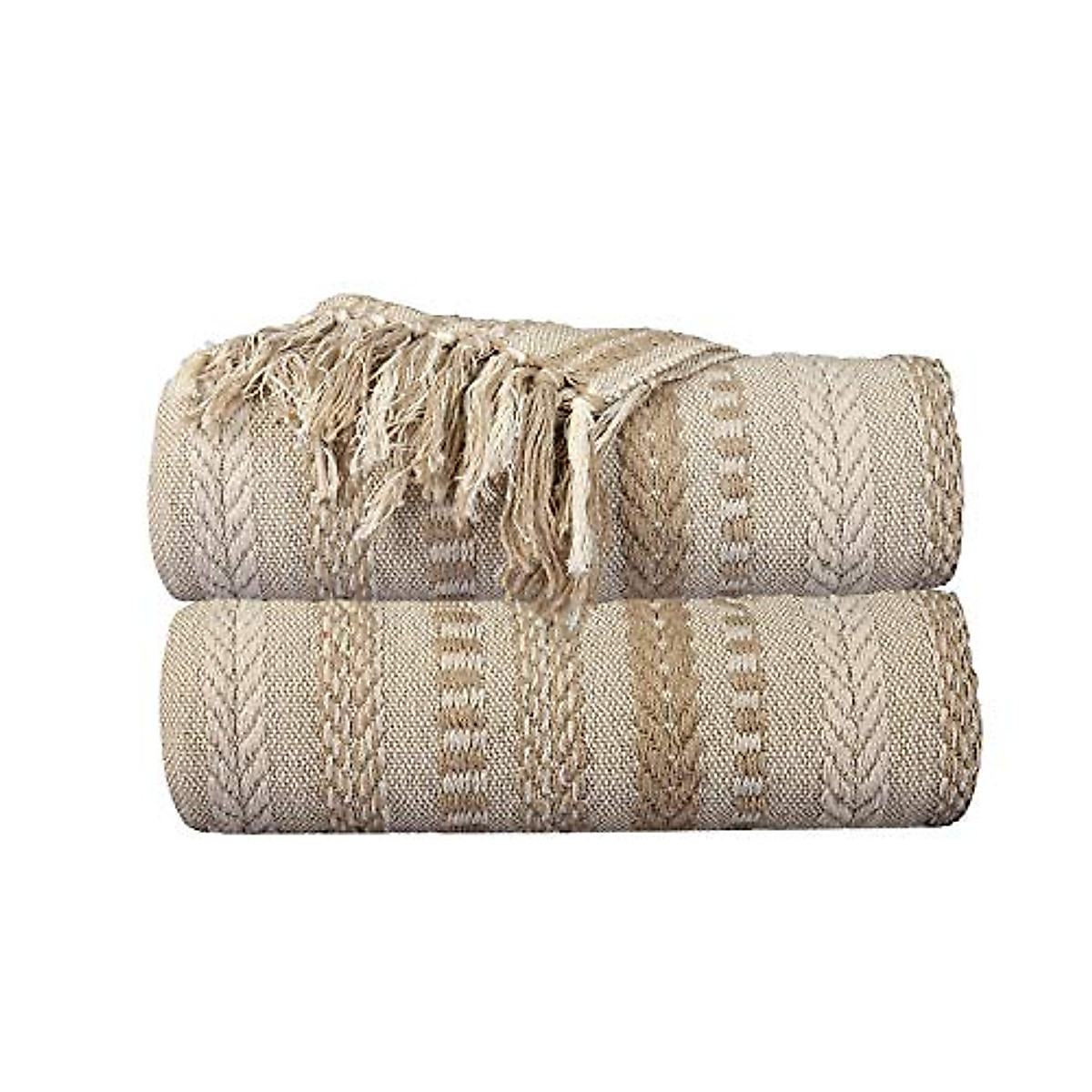 Farmhouse Throw Blanket Boho Living Room Decor Brown Cotton Stripe Cozy Bed Blankets with Fringe Soft and Luxury for Couch, Chair & Everyday Use - 50 x 60 Inches
