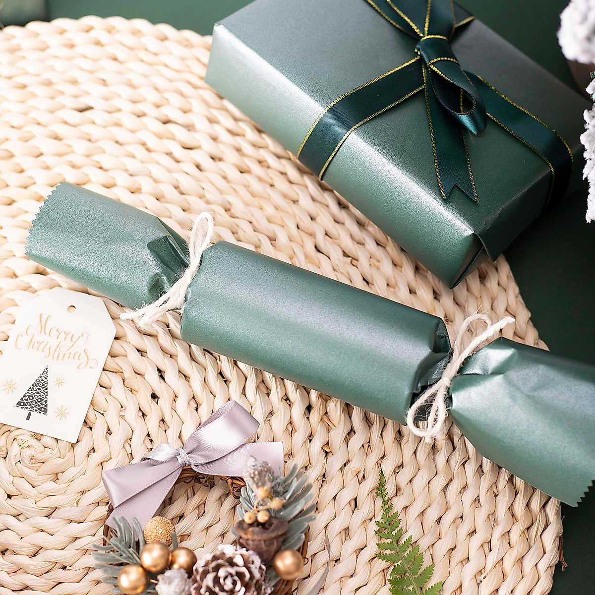 Flyhill Dark Green Jumbo Wrapping Paper-30in*32.8ft（81.78sq.ft.ttl-Solid Color with Pearly-Luster Gift Wrap for Christmas，Birthday,Wedding，St. Patrick's Day