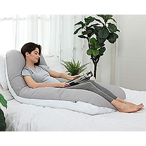 Meiz Pregnancy Pillows, 60" Pregnancy Pillows for Sleeping - Maternity Pillow for Pregnant Women - Full Body Pillow with Washable Cover for Back Pain Relief (White & Grey)