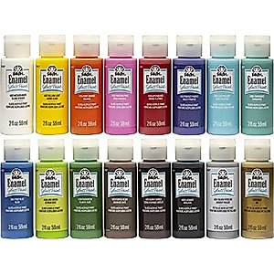 FolkArt Gloss Finish Acrylic Enamel Craft Set Designed for Beginners and Artists, Non-Toxic Formula Perfect for Glass and Ceramic Painting, , 32 Ounce, 16 Count (Pack of 1)
