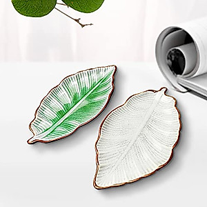 LLDAYU Porcelain Spoon Rest for Kitchen Counter, 7 inches 2 Pieces of white Leaf Shaped Ceramic Spoon holder, Kitchen Utensils, Farmhouse Kitchen Decor and Accessories (Dishwasher Safe）