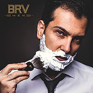 BRV MEN Pure Badger Shaving Brush (19mm knots) - Heavy Resin Handle - Use with Double-Edge Safety Razor, Straight Razor and Shaving Bowl (Black)