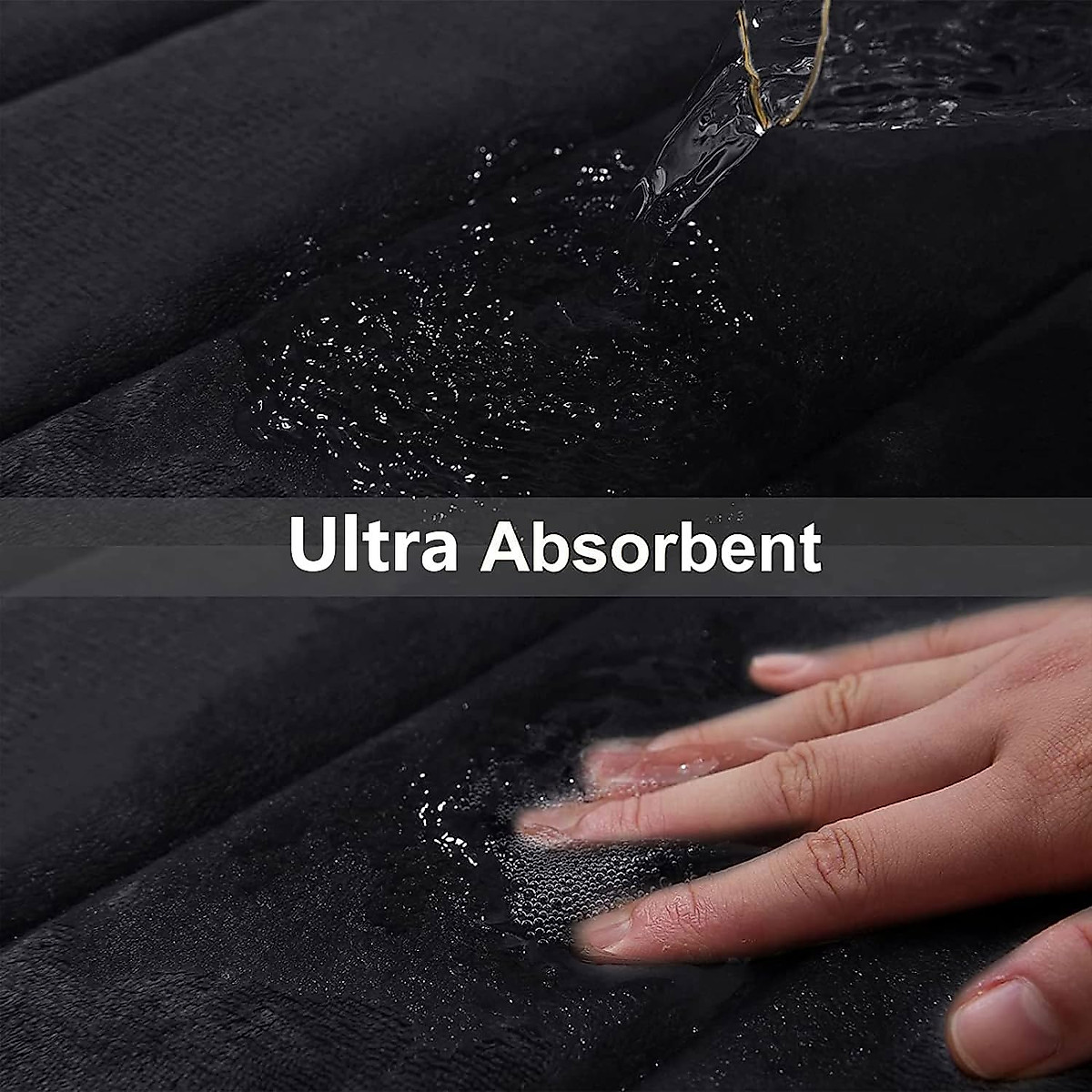Buganda Memory Foam Soft Bath Mats - Non Slip Absorbent Bathroom Rugs Rubber Back Runner Mat for Kitchen Bathroom Floors 17" x 24", Black