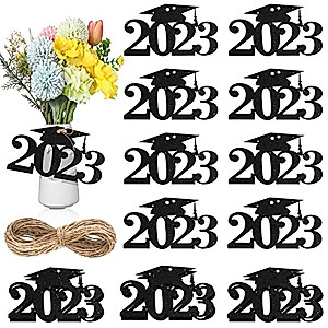 24 Pieces Glitter 2023 Cutouts Tags Decorations Double Side 2023 Graduation Centerpiece Decorations Grad Caps Glitter Class of 2023 Grad Party Decorations for Congrats Grad Table Decor (Black)