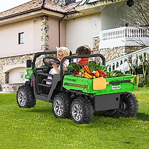 Ride On Dump Truck for Kids Ride On Car with Remote Control Electric UTV Vehicles with Electric Dump Bed, 4WD Power Ride-on 6 Wheels Ride On Toys for Boys Girls