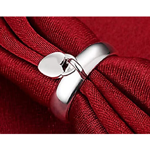 Awmnjtmgpw 925 Sterling Silver heart-shaped hanging heart lock Classic women's ring ring general fashion ring size 6-10 (Size 10)
