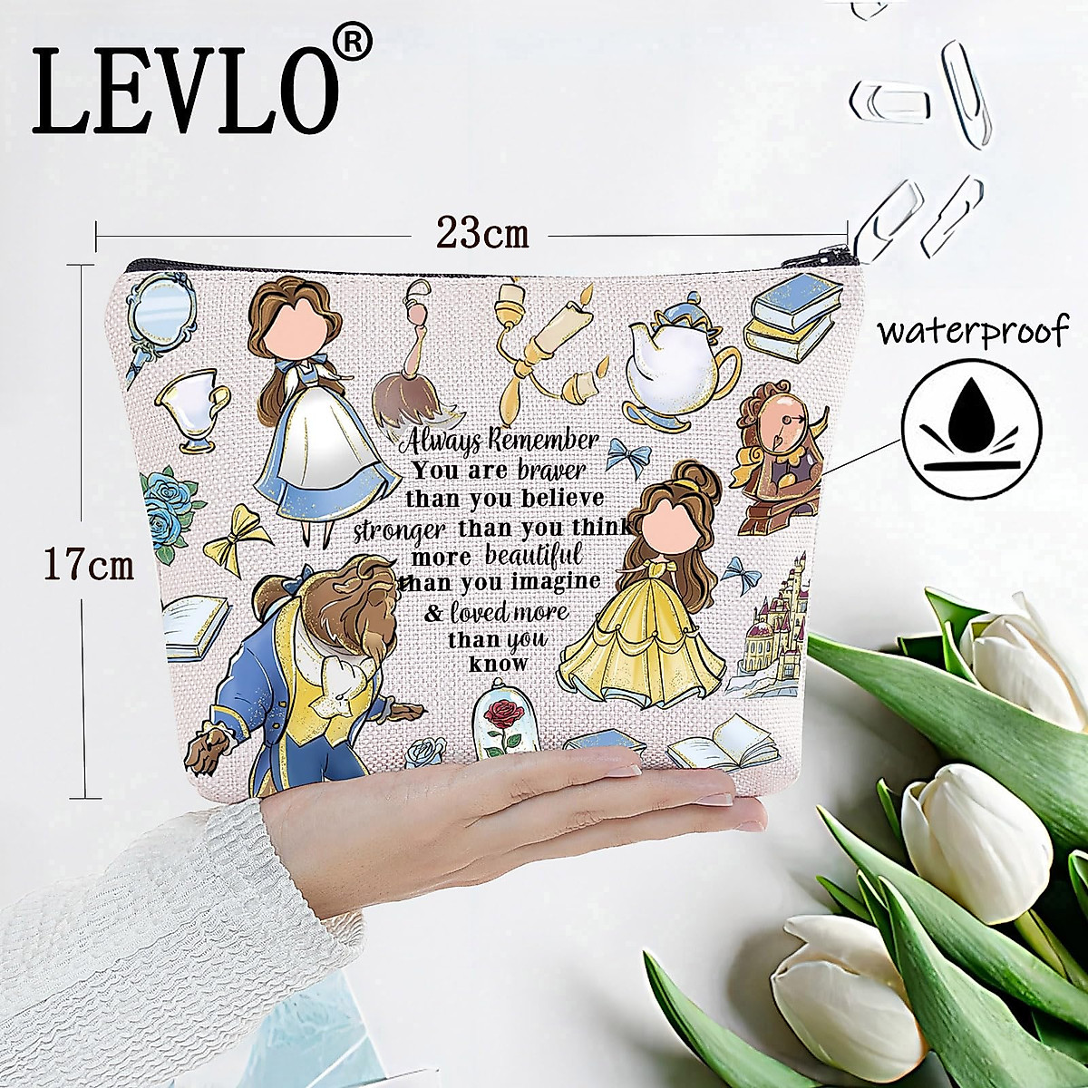 LEVLO Fairy Tales Cosmetic Make up Bag Movie Inspired Gifts You Are Braver Stronger Smarter Than You Think Makeup Zipper Pouch Bag (Always BATB)