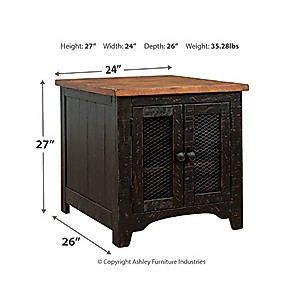 Signature Design by Ashley Valebeck Farmhouse Rectangular End Table with Storage, Distressed Brown & Black Finish