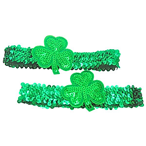 St Patrick's Shamrock Headbands Green Sequin Hair Band Glitter Clover Head Wear for Women Ladies Girls Paddy's Day Party Accessory Pack, Set of 2