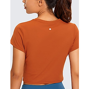 CRZ YOGA Butterluxe Short Sleeve Shirts for Women High Neck Crop Tops Basic Fitted T-Shirt Gym Workout Top Willow Large
