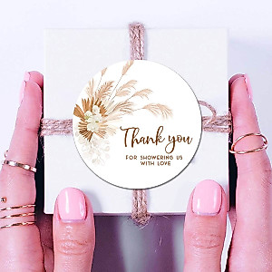 Pampas Grass Thank Showering Stickers, 2 Inch Baby Shower Birthday Party Favor Labels 40-Pack