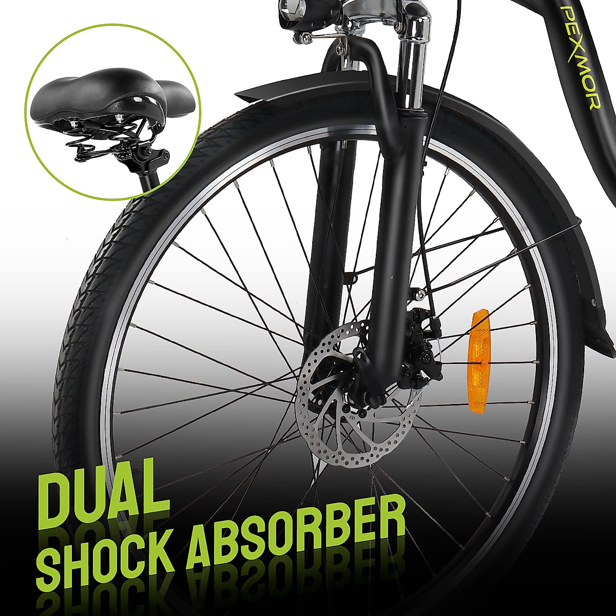 PEXMOR Electric Bike for Adults, 350W (Peak 500W) City Commuter Ebike w/36V 12.5AH Removable Battery, 26" Cruiser Electric Bicycle 6-Speed | Dual Shock Absorber, Complies to UL2849