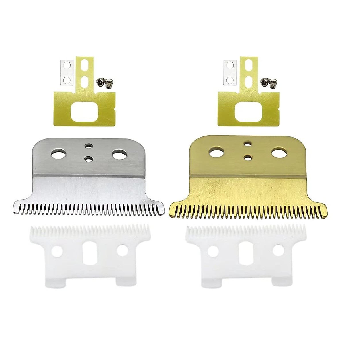 2 Pairs of Replacement T Blade Outliner Trimmer Blades in Silver and Gold with Screws, Sliders and Gaskets